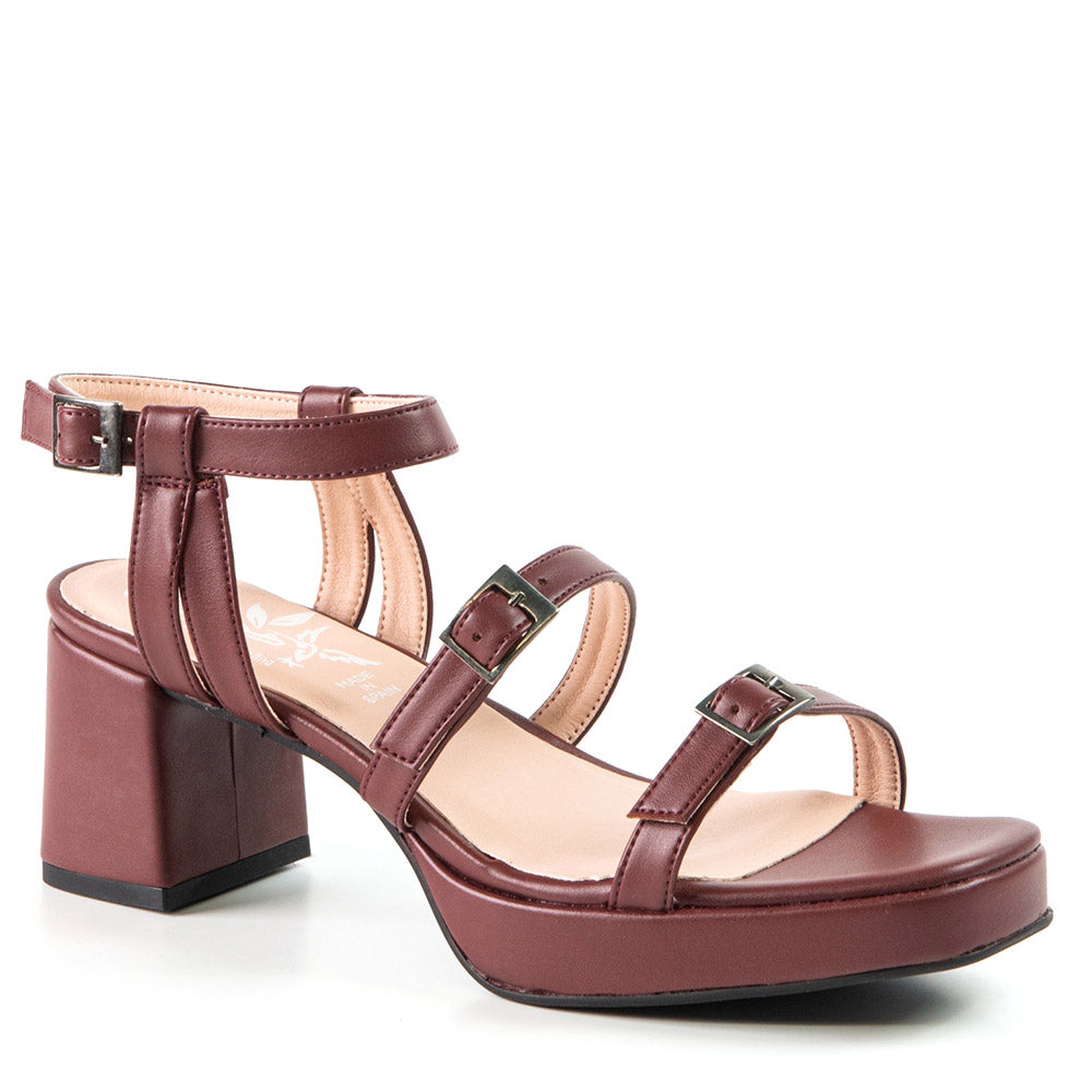 Sandale à talon haut bourgogne en cuir de cactus 2068 – Ecofino